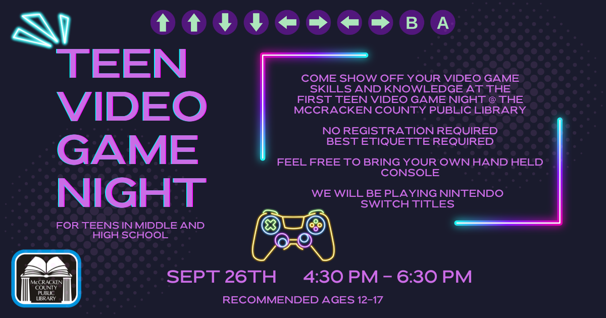 Teen Video Game Night | McCracken County Public Library